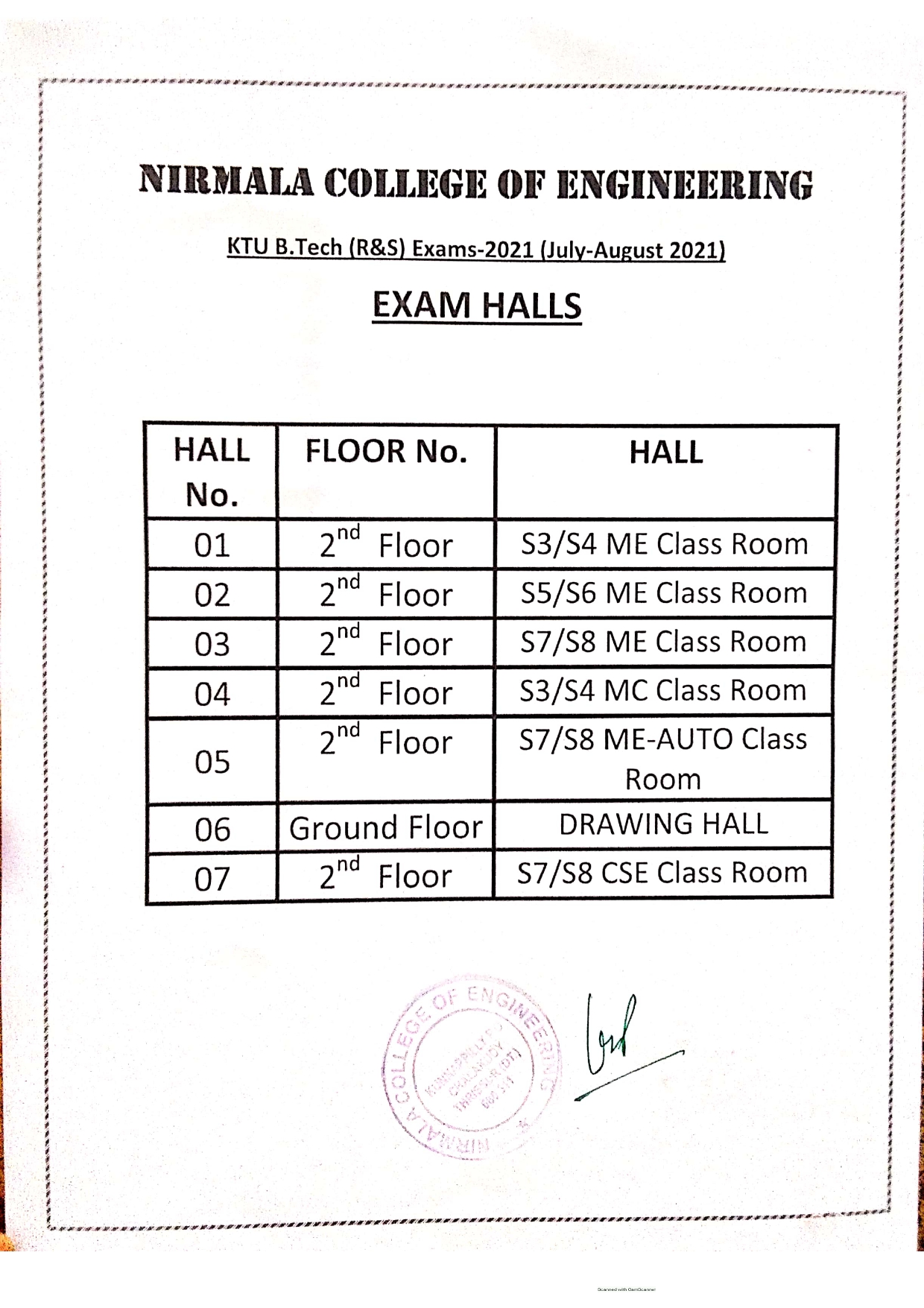 Exam Halls List